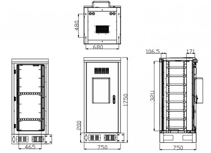 Anti Theft IP55 32u Rack Cabinet With Three Point Locking System